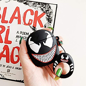 Airpods Case, 3D Cute Cartoon Venom Premium Silicone Case for Airpods Shockproof Protective and Compatible with Airpods1&2 (Black)