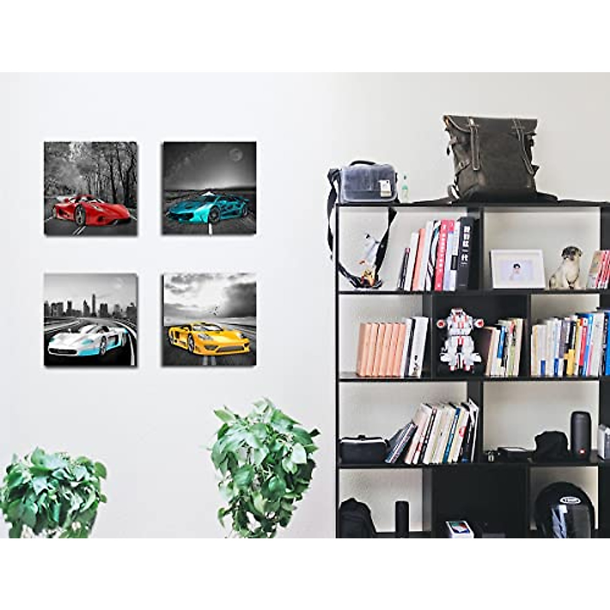 Car Pictures Black and White Wall Art Racing Car Canvas Prints for Men Teen Boys Room Sports Car Wall Decor 12 x 12 Inches 4 Pieces