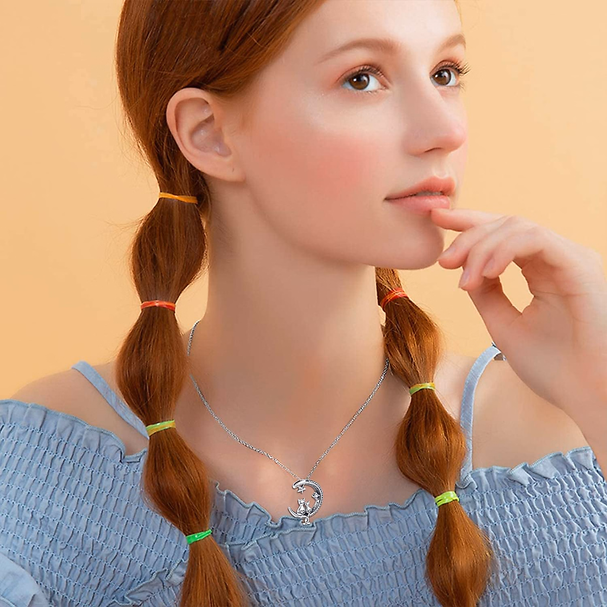 Odinstone Cat Necklace, S925 Sterling Silver Cat on Moon Pendant with Cubic Zirconia, Cat Jewelry Mothers Day Gifts for Mum with Gift Package - I Love You Forever