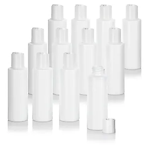 JUVITUS 4 oz / 120 ml White Plastic HDPE Refillable Cylinder Squeeze Bottle with White Disc Cap (12 Pack)