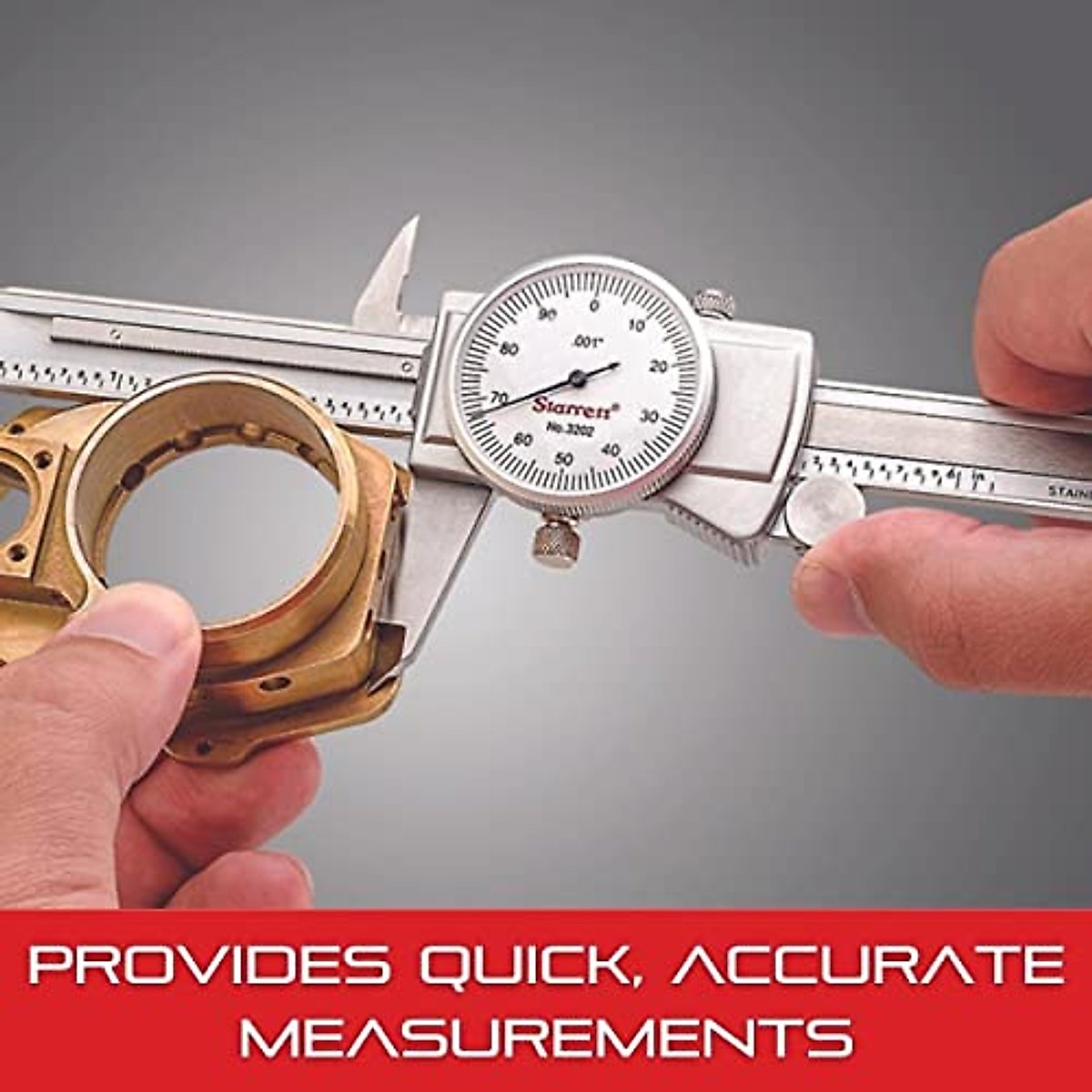 Starrett Dial Caliper with Adjustable Bezel and Fitted Case - White Face, 0-6" Range, -0.001" Accuracy, 001" Graduations - 3202-6
