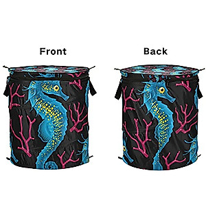 Seahorse Pink Coral Pop Up Laundry Hamper With Lid Foldable Laundry Basket With Handles Collapsible Storage Basket Clothes Organizer for Kids Room Bedroom