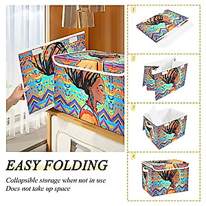 innewgogo African Woman Storage Bins with Lids for Organizing Dust-proof Storage Bins with Handles Oxford Cloth Storage Cube Box for Home
