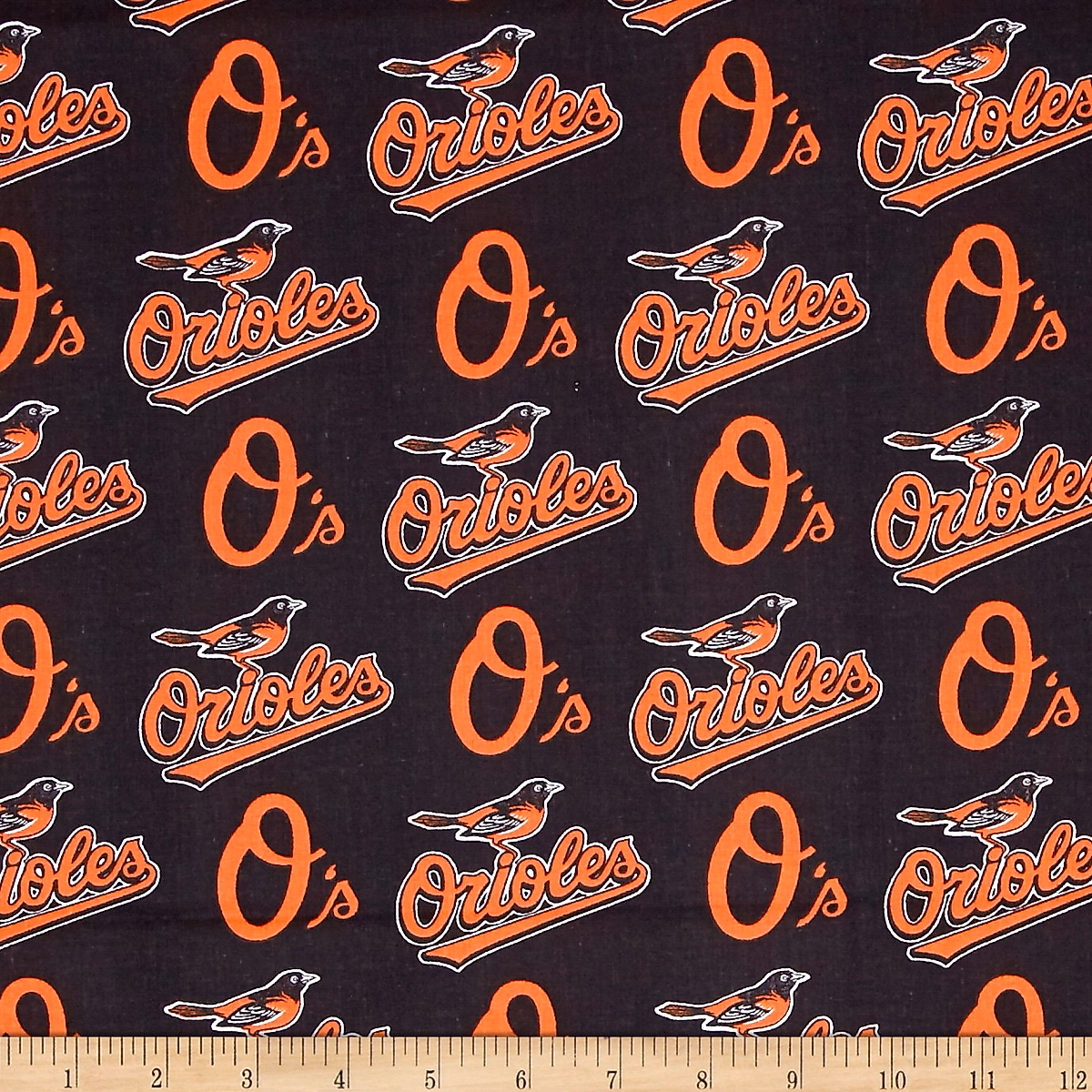 MLB Cotton Broadcloth Baltimore Orioles Black/Orange, Fabric by the Yard