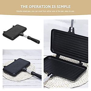 HEMOTON Sandwich Pan Double Side Pancake Breakfast Cooking Skillet Sandwich Baking Bbq Grill Pan Kitchen Breakfast Frying Pans Electric Skillet Maker Knotty Aluminum Snack Clamshell