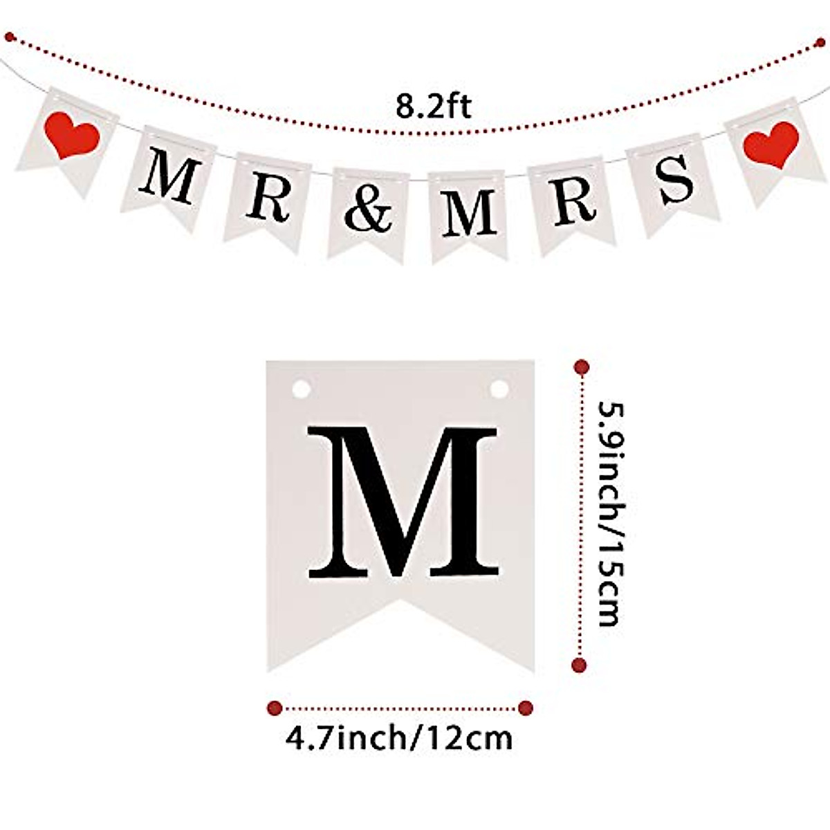 Mr and Mrs Just Married Banner, Wedding Bunting Banner with LED Fairy String Light 8 Flicker Mode, Hanging Sign Garland Pennant Photo Booth Props for Bridal Shower Wedding Engagement Car Party