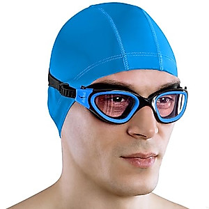 AqtivAqua Swimming Goggles Swim Goggles for Adults Men Women Kids Youth Girls Boys Children DX (Clear-Lenses Blue/Black-Frame)
