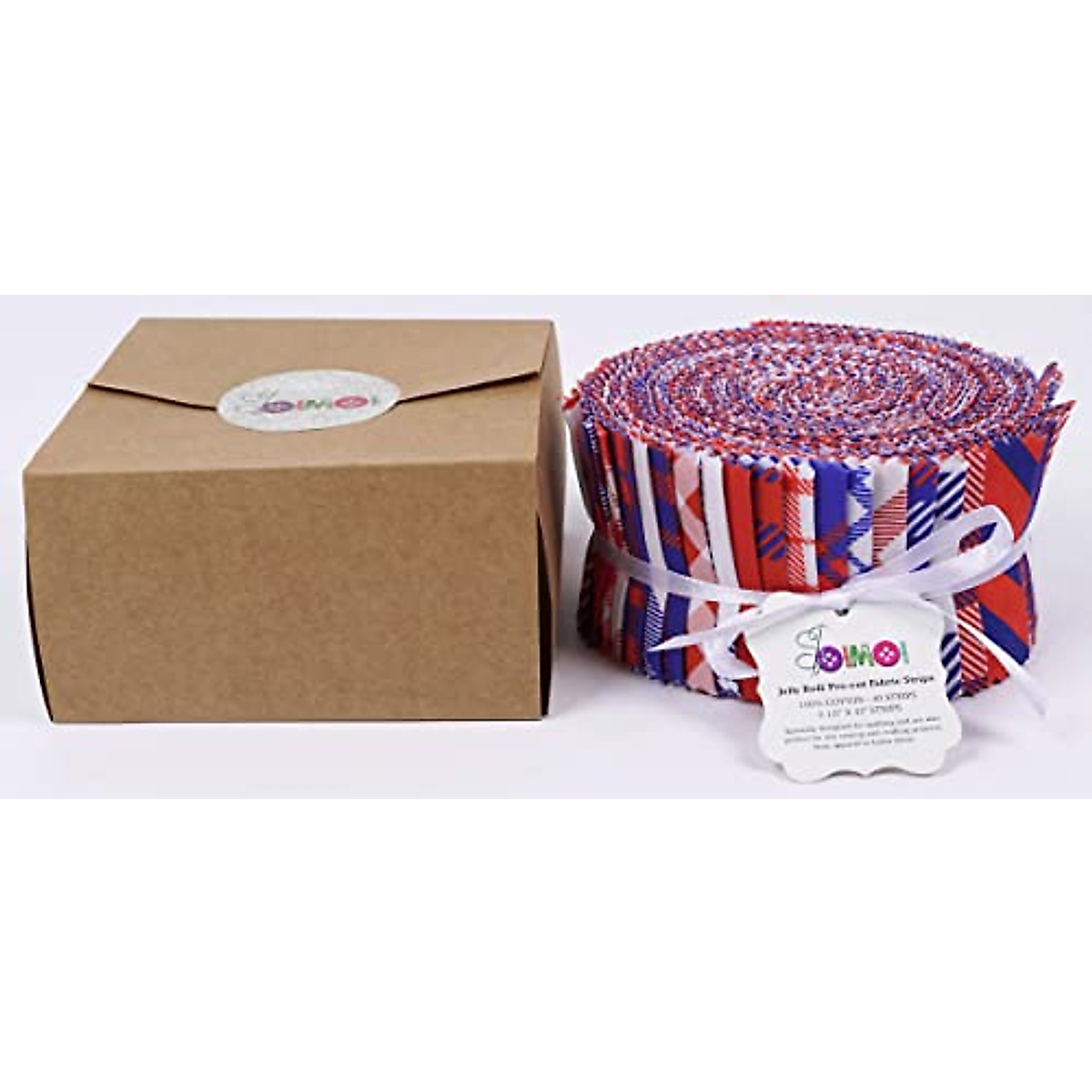 Soimoi 40Pcs Check & Tartan Print Cotton Precut Fabrics for Quilting Craft Strips 2.5x42inches Jelly Roll - Red, Blue & White