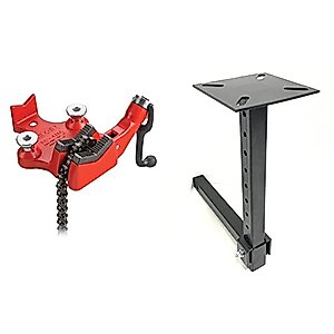 RIDGID 40195 Model BC410 Top Screw Bench Chain Vise, 1/8-inch to 4-inch Bench Vise & MaxxHaul 80356 Hitch Mount Vise Plate/Holder (with Adjustable Height)