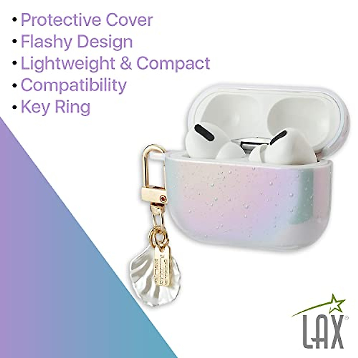LAX Gadgets AirPods Pro Case Cover - Protective Compatible with Apple AirPod Pro - Lightweight Case with Carabiner Key Ring  Easy to Use - Pearl