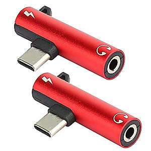 Plyisty Simultaneous Charging Headphone Cable Adapter 3.5mm Audio Jack 2pcs Converters Type‑c Connector USB-C Female to Male for Phone/Tablet/PC for LeEco(red)