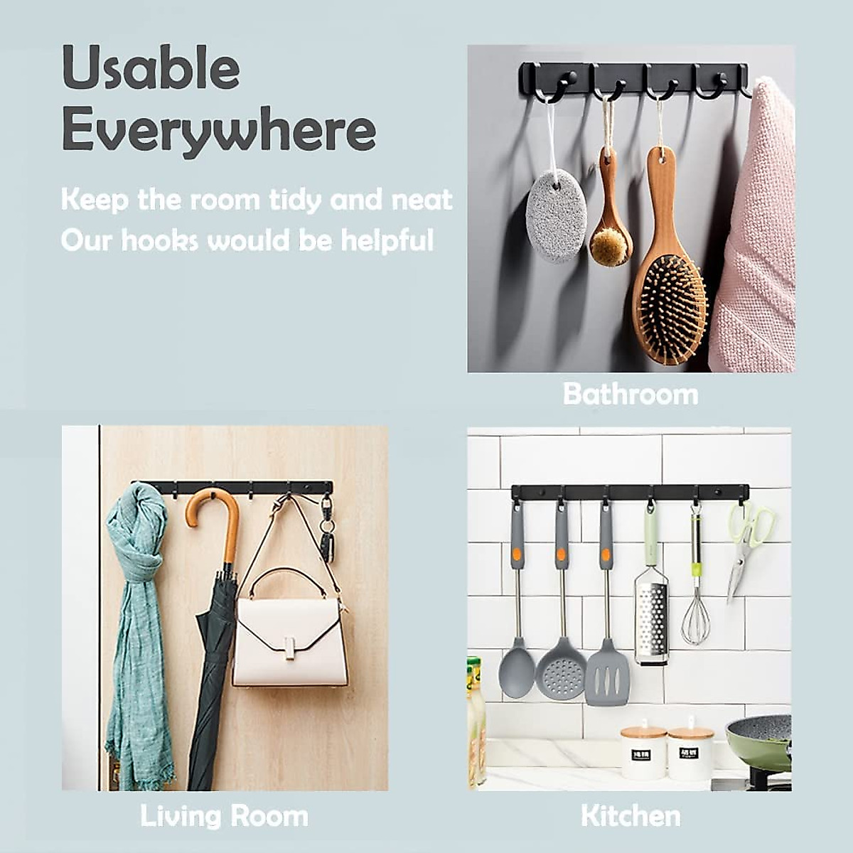 14 Inch Black Matte Bathroom Towel Hooks Mount Stainless Steel Heavy Duty Shower Wall Coat Rack Hooks Decorative Bath Hooks for Hangin,Hats Hook Kitchen Towel Wall Hook Rack for Hanging-5 Hooks