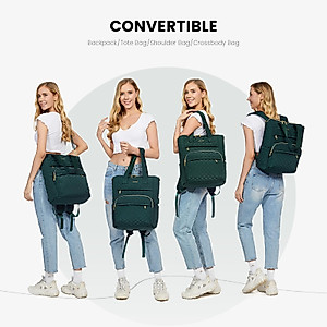 LOVEVOOK Laptop Backpack for Women 17 inch,Diamond Quilted Convertible Backpack Tote Laptop Computer Work Bag,Womens Travel Backpack Purse College Teacher Carry on Back pack with USB Port,Dark Green