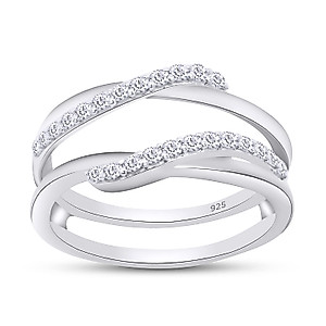 SAVEARTH DIAMONDS 3/10 ct t.w Round Cut Lab Created Moissanite Diamond Infinity Bypass Enhancer Guard Ring For Womens In 14K White Gold Over Sterling Silver(VVS1 Clarity 0.30 Cttw)-8