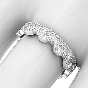 Sterling Silver Vintage Milgrain Eternity Band Simulated Diamond Ring Crown Wedding Band For Women (6)