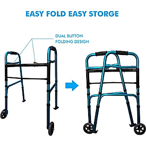 UNLICON- Mobility Heavy Duty Folding Walker for Seniors，Bariatric Walker with 5 Inches Wheels for Seniors Wide Walker Supports up to 300 lbs
