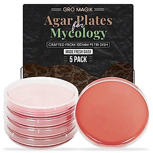 Gro Magik Premium Pre-Made Malt Extract Agar Plates for Mycology, Pre-Poured and Sterilized Agar Plates for Mushrooms to Support Robust Mycelium Growth (5 Pack)