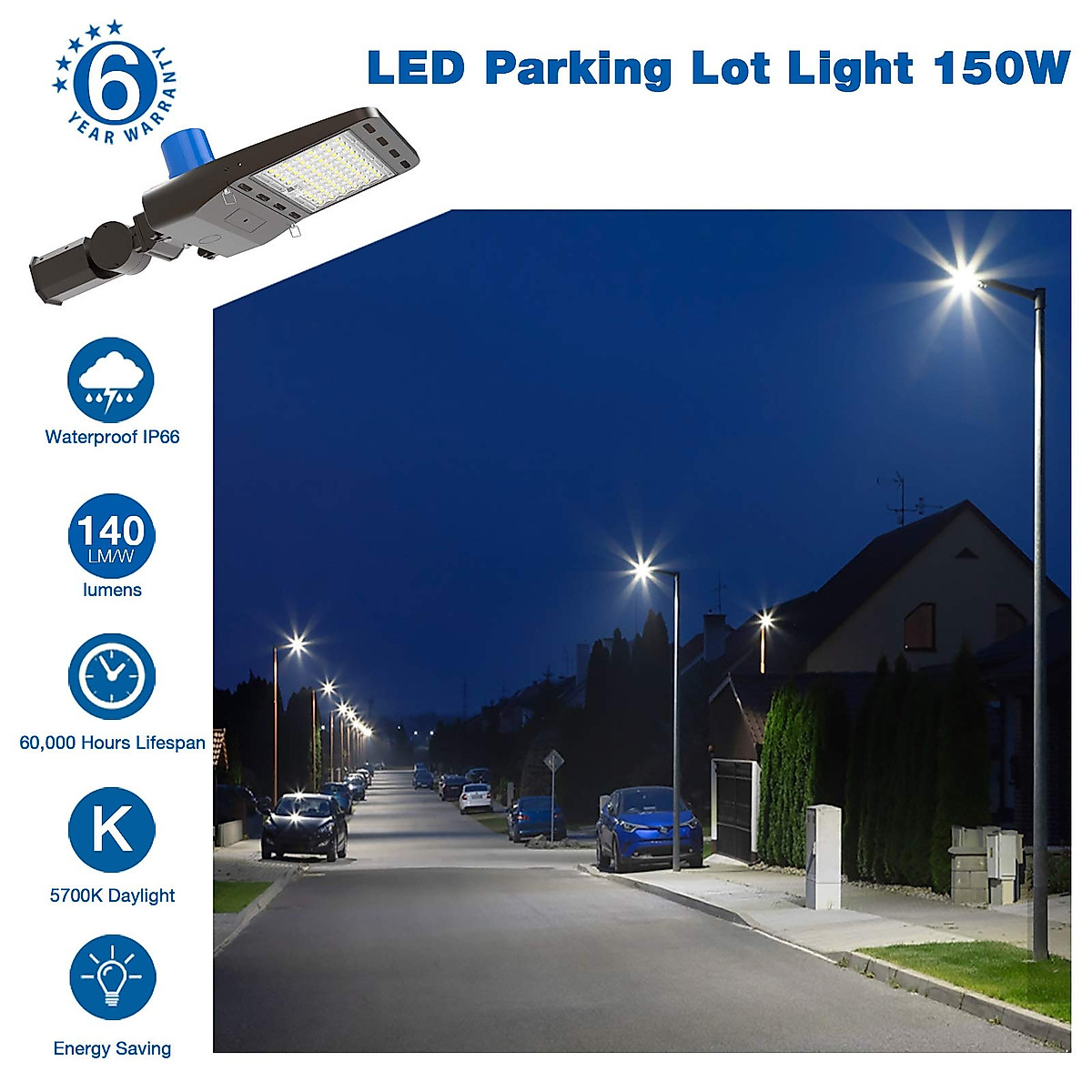 ABODONG LED Parking Lot Light 150W 21,000LM (140LM/W) 5700K LED Street Lights with Adjustable Slip fit Mount Dusk-to-Dawn Photocell Sensor IP66 Outdoor Commercial UL & DLC Certified