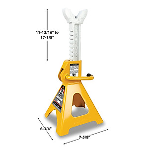 Performance Tool W41022 Ratchet Style Jack Stand Set for Lifting Vehicles During Maintenance, Yellow, 3-Ton