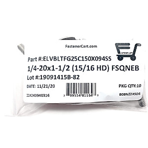 (10) 1/4-20x1-1/2 Stainless Steel Fanged Elevator Bolt Square Neck (15/16 Diameter Head) 18-8