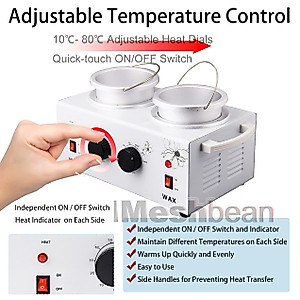 Double Wax Warmer Professional Electric Heater Hair Removal Dual Parrafin Hot Facial Skin Equipment SPA Adjustable Temperature with 140 Wooden Sticks