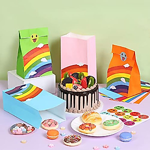 Florskoye Party Favor Bags 24 Pieces Goodie Bags, Rainbow Wrapped Candy Treat Bags Paper Gift Bags with 24 Pcs Stickers for Kids Birthday, Baby Shower, Christmas, Wedding, Party Suppliers (Rainbow)