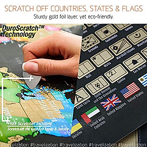 XL Scratch Off Map of The World with Flags - 36 x 24 Easy to Frame Scratch Off World Map Wall Art Poster with US States & Flags - Deluxe World Map Scratch Off Travel Map Designed for Travelers