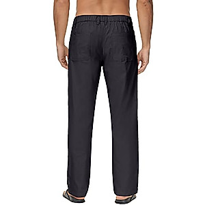 Janmid Men Casual Beach Trousers Linen Summer Pants Black 3XL