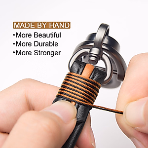 TANGSEN Yellow Black Leather Keychain Handmade Wrist Strap Fingerprint Resistant