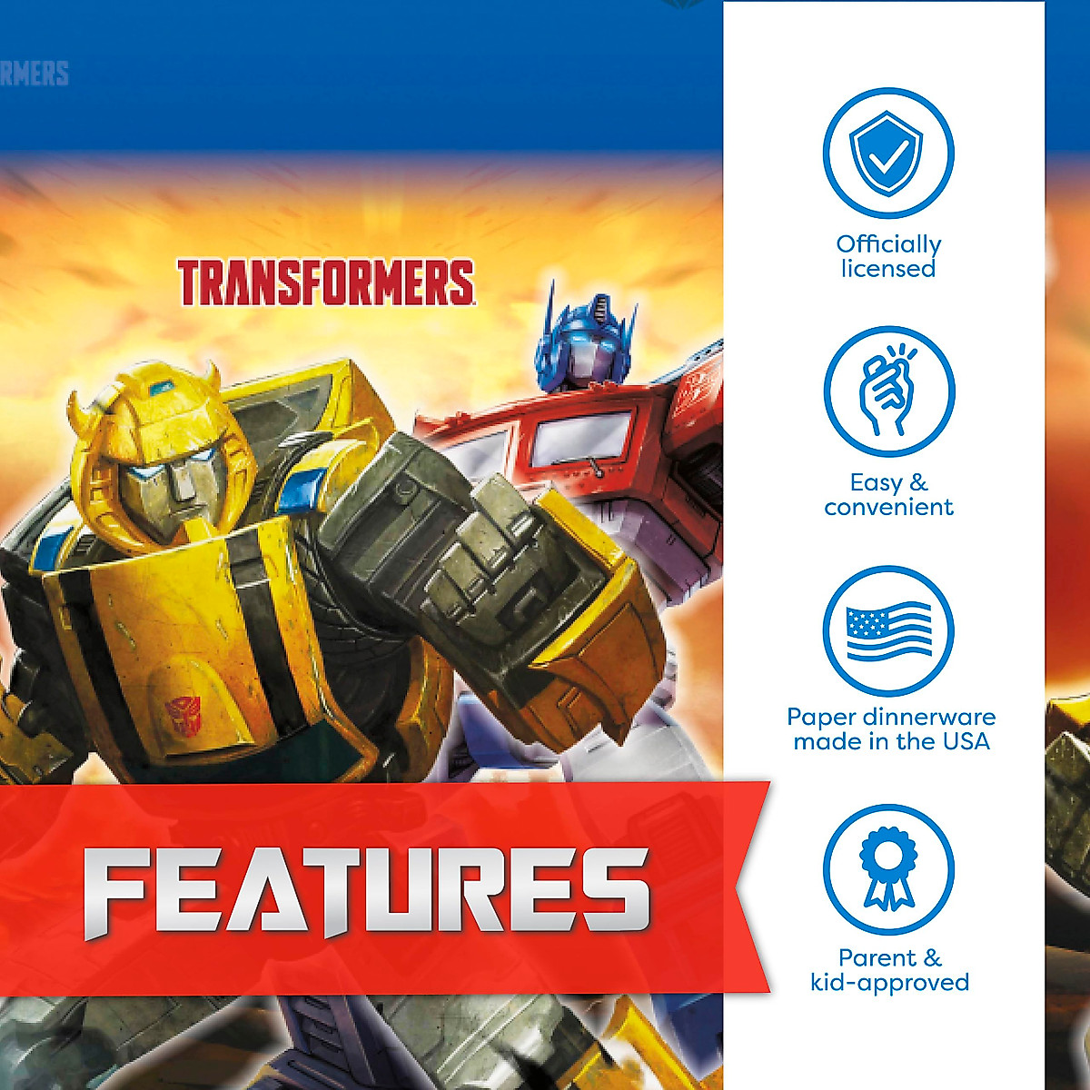 Transformers Birthday Party Supplies | Serves 16 Guests | Transformers Party Supplies | Transformer Dinner & Cake Plates, Napkins, Tablecover, Button | Officially Licensed