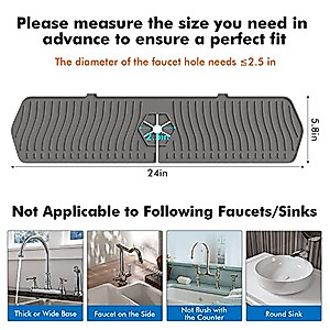 Big Size Kitchen Sink Splash Guard, 24in Faucet Mat Splash Catcher, Handle Drip Catcher Tray, Multipurpose for Kitchen Dish Drying Mats Sponge Holder and Bathroom Countertop Protect(Gray)