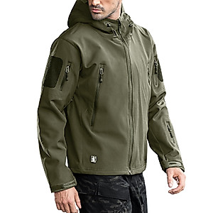FREE SOLDIER Men's Outdoor Waterproof Soft Shell Hooded Military Tactical Jacket　(Green XX-Large/US)
