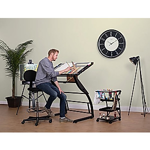 SD STUDIO DESIGNS Triflex Drawing Table, Sit to Stand Up Adjustable Office Home Computer Desk, 35.25" W X 23.5" D, Charcoal Black/Clear Glass
