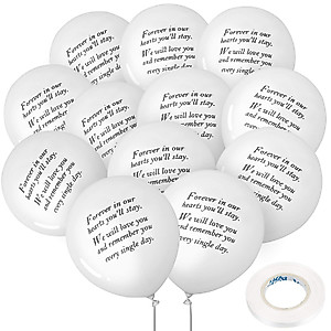Gejoy 50 Pieces Memorial Balloons Remembrance Balloons White Funeral Balloons and 3 Pieces Balloon Ribbon for Balloon Release, Funeral Decoration