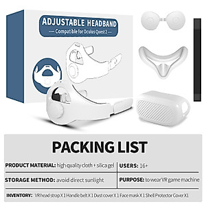 [3 Color] SUIHUOJI Oculus Quest 2 Head Strap Replacement, 5 in 1 Silicone Accessories Kits, Lens Protective Cover/Silicone Face Pad Cover/VR Shell Protector Cover for Quest 2 Headset (White)