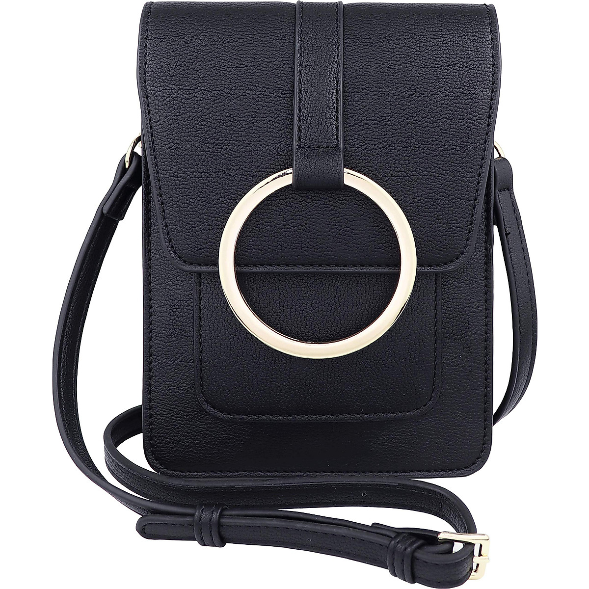 B BRENTANO Vegan Small Flap-Over Crossbody Bag and Waist Purse with RIFD Blocking (Black)