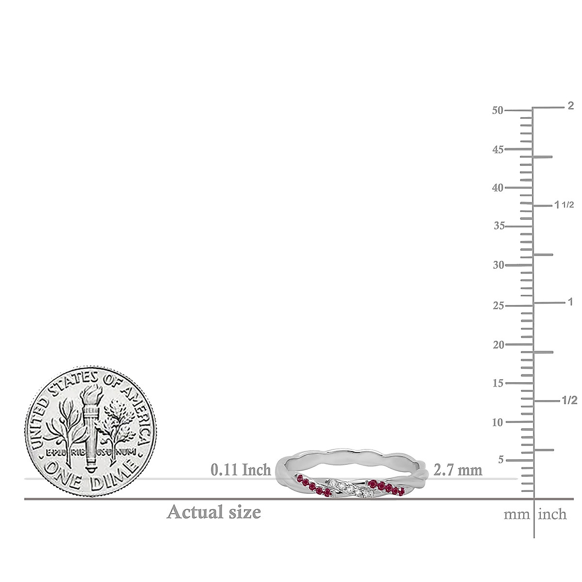 Dazzlingrock Collection 14K Round Ruby & White Diamond Ladies Swirl Wedding Band Stackable Ring, White Gold, Size 7.5