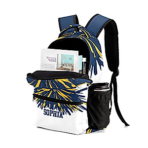 SunFancyCustom Cheerleader Navy Blue Gold Backpack Personalized Waterproof Casual Daypack Gift for Holiday Birthday