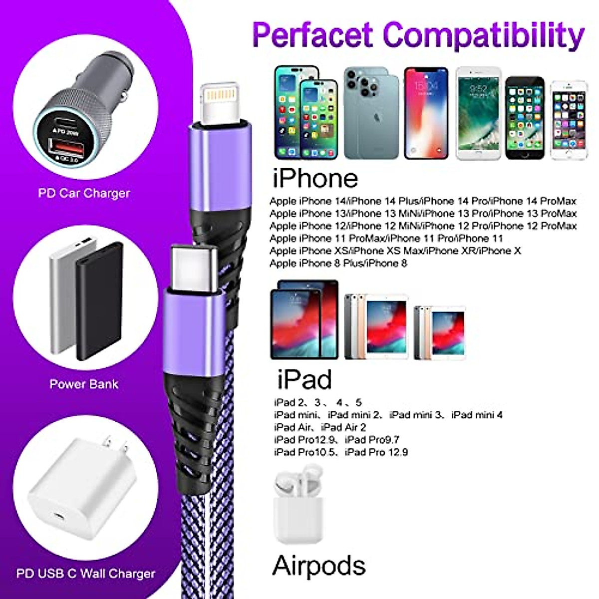 Fast iPhone Charger Cord,iPhone Charging Cable [Apple MFi Certified] 3Pack USBC to Lightning Cable for iPhone 6FT,Quick iPhone Charger Cable for iPhone 14/14 Plus/13/13 Pro/12 MiNi/11/XS/XR/SE,AirPods
