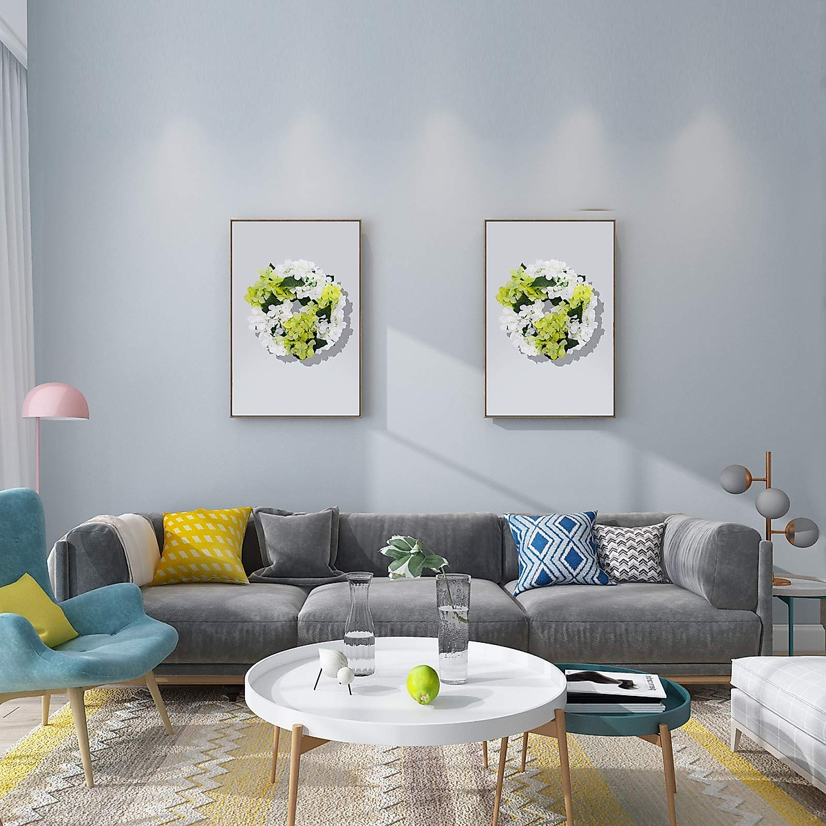 14'' Flower Wreath Small Hydrangea & Green Leaves Wreath with Real Grapevine for Front Door Windows Porch Home Window Wall Garden Decor