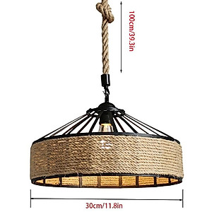 KEFA Battery Operated Pendant Light with Remote,Hemp Rope Chandelier Pendant Lights Kitchen Island No Hardwired,Cordless Hanging Lights for Living Room，Restaurant (Size : 1 Pack)