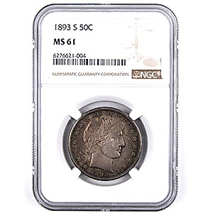 1893 S Barber Half Dollar MS 61 NGC Silver Uncirculated SKU:CPC2011
