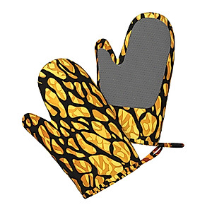Animal Giraffe Print Printed Oven Mitts Heat Resistant Oven Gloves Non-Slip Silicone Kitchen Gloves for Cooking Baking BBQ Gloves 1 Pair