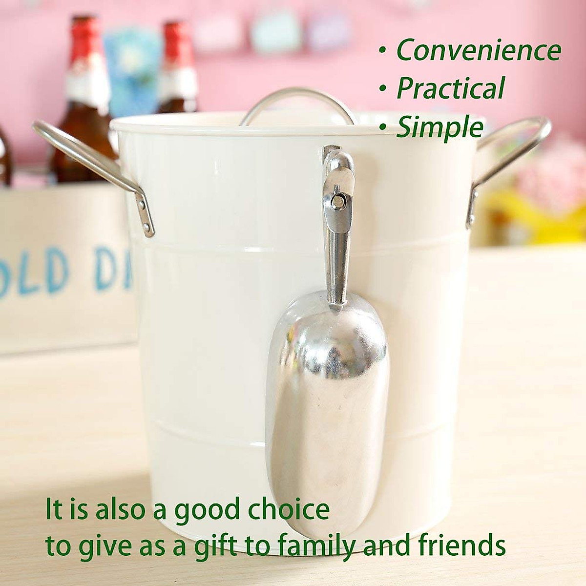 Home by Jackie Inc T586 Cream 4L Metal Double Walled Ice Bucket Set with Lid and Scoop