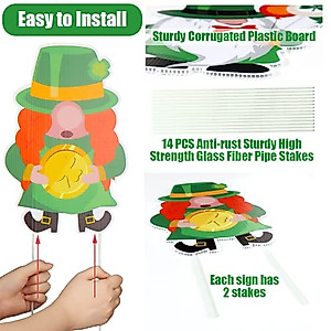 St. Patrick's Day Yard Sign Decorations Set, 7 Pcs Green Leprechaun Gnomes Irish Shamrock Saint Lawn Garden Home Outdoor Yard Holiday Decor with Plastic Stakes