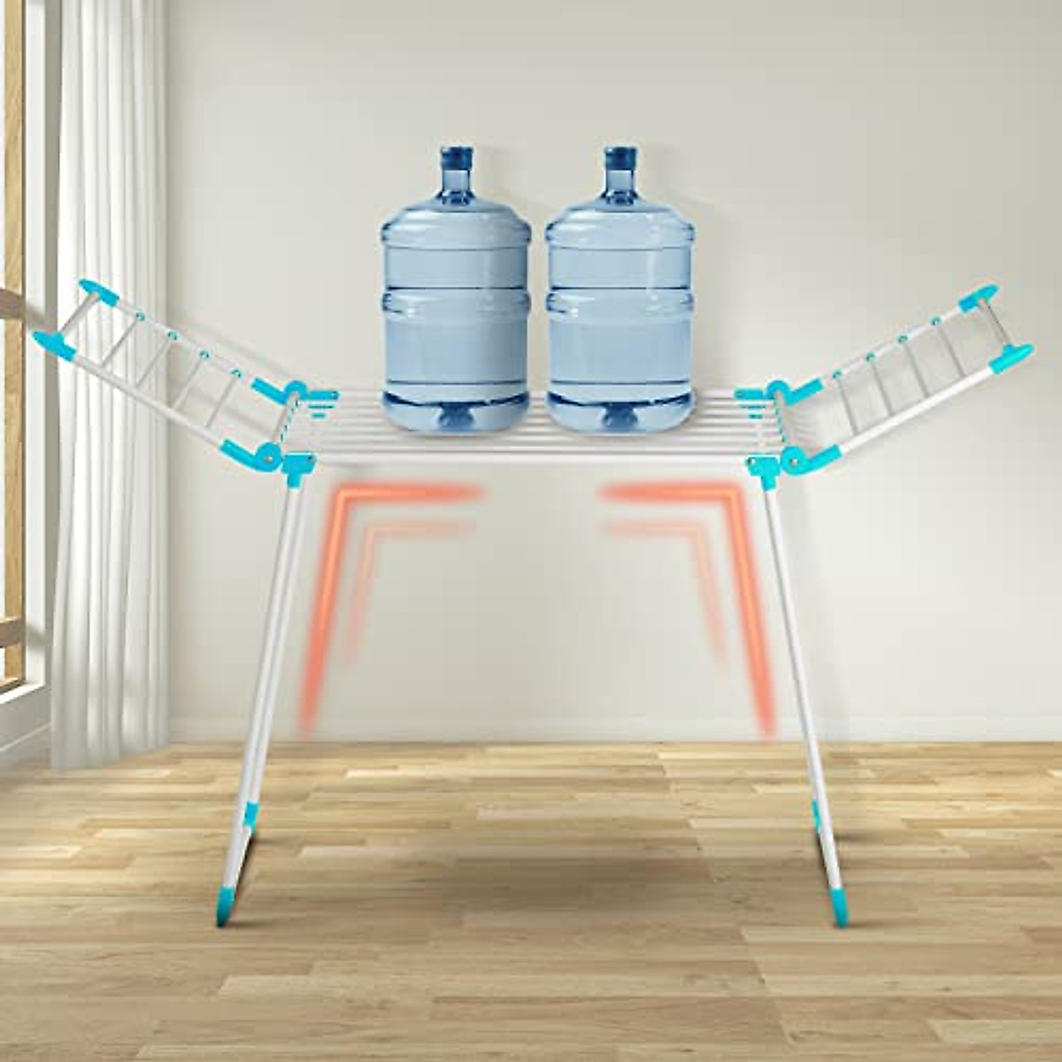 YUBELLES Clothes Drying Rack, Gullwing Laundry Rack, Collapsible, Space-Saving Laundry Rack, with Bonus Sock Clips, for Clothes, Towels, Linens, Indoor/Outdoor, Cyan