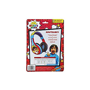 Ryans World Kids Headphones, Adjustable Headband, Stereo Sound, 3.5Mm Jack, Wired Headphones for Kids, Tangle-Free, Volume Control, Foldable, Childrens Headphones Over Ear for School Home, Travel