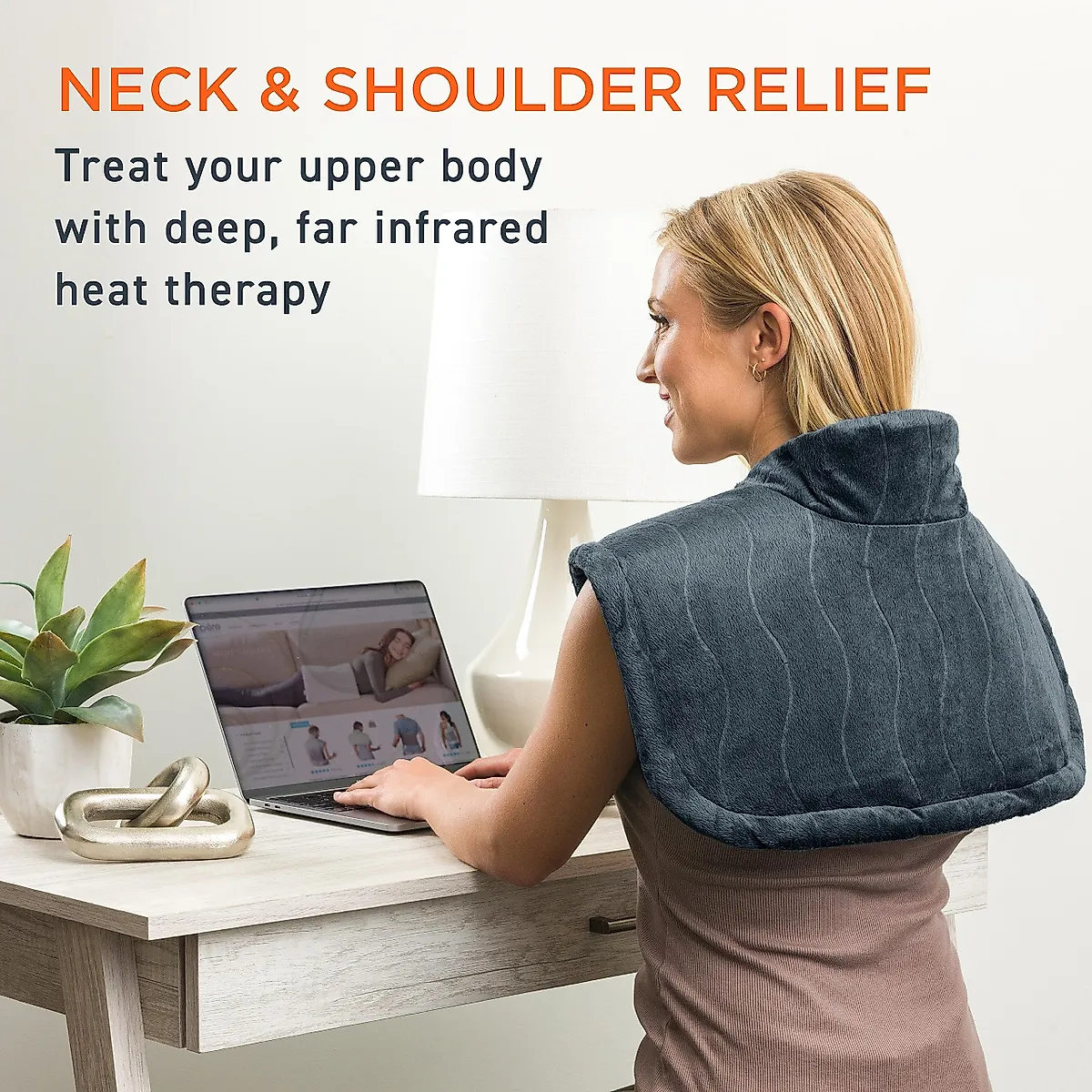 Pure Enrichment PureRelief Pro Far Infrared Neck & Shoulder Heating Pad - Deeper Muscle Relief, 4 Heat Settings, Auto Shut-Off, Universal Fit, Magnetic Closure, Dry/Moist Heat, Machine Washable