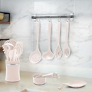 Silicone Cooking Utensils Set, 28PCS Kitchen Utensils Set with Holder, AIKWI Heat-Resistant & Non-stick Silicone Spatula, Tongs,Spoon for Cooking, BPA Free Kitchen Tools Gift (Khaki)