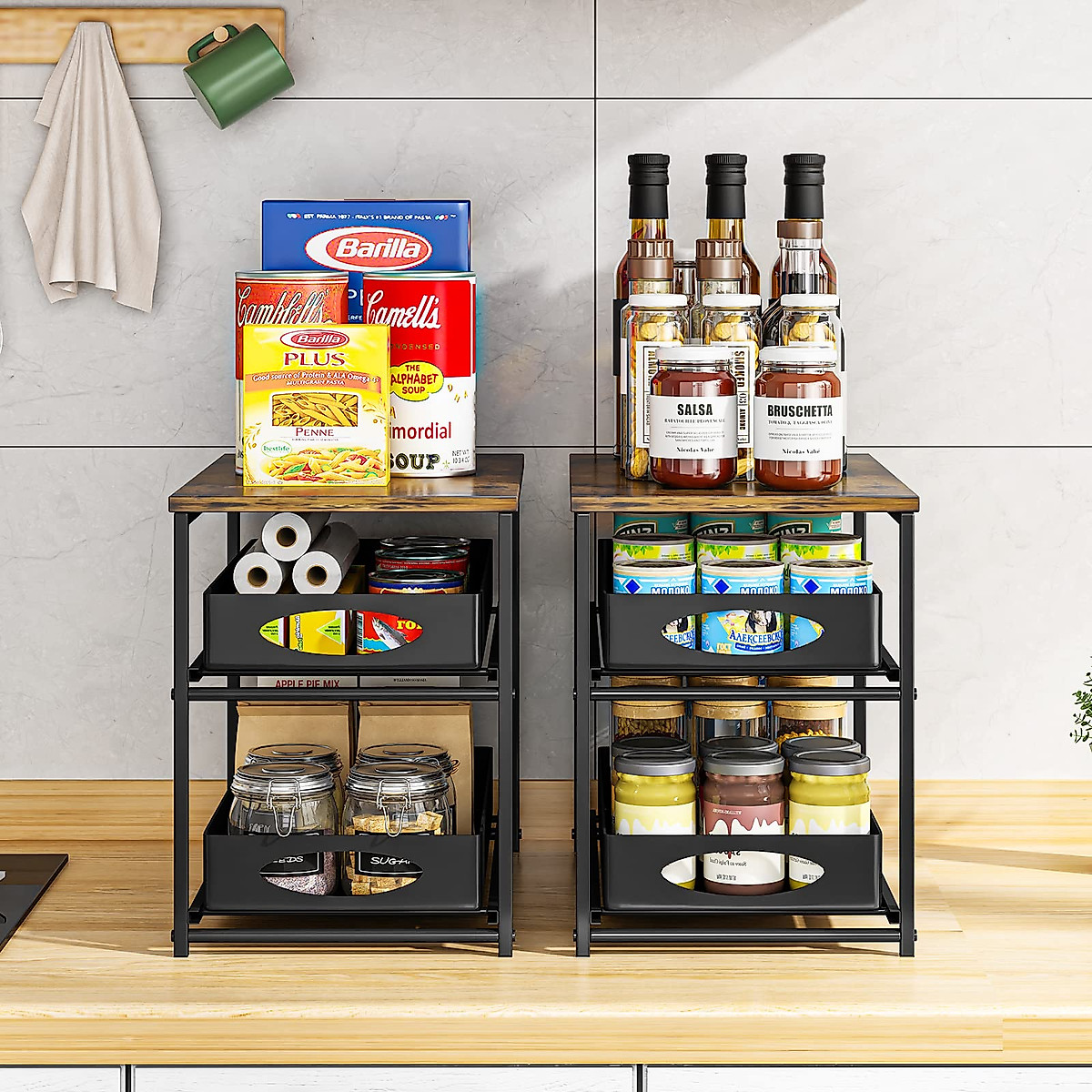 LEGUANG Under Sink Organizer with Tabletop, Under Sliding Cabinet Basket Organizer, Bathroom Storage Rack with Sliding Drawers, Mesh